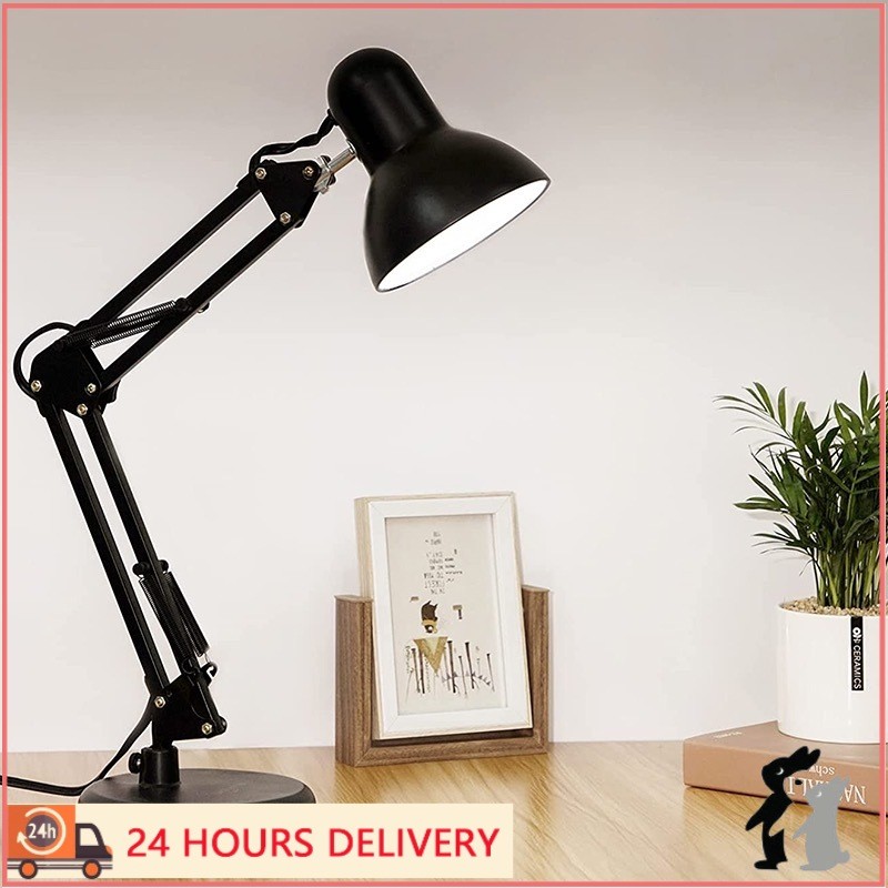 Metal Adjustable Wire Desk Lamp Folding Swing Long Arm LED Table Lamp ...