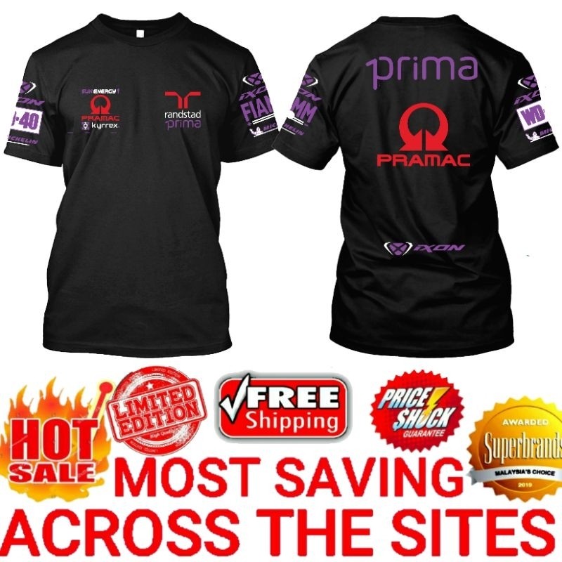 Moto GP Prima Pramac Racing Team Logo Mens Big Size Casual Short Sleeve ...