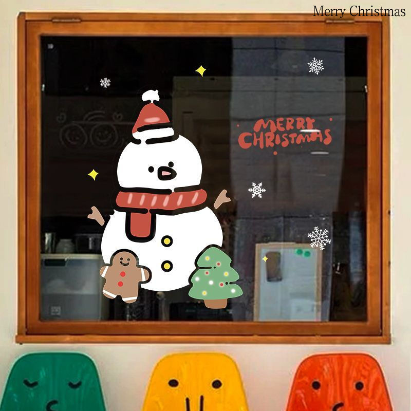 Christmas Decoration Window Stickers Cartoon Christmas Tree Snowman ...