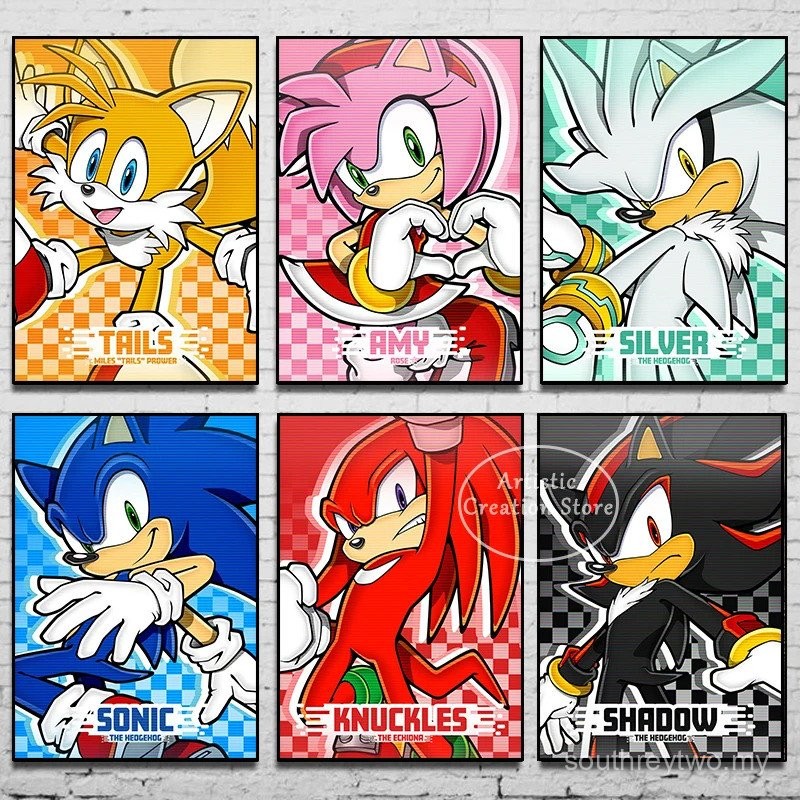 S-Sonic Characters Poster Classic Anime Poster Canvas Painting Prints ...