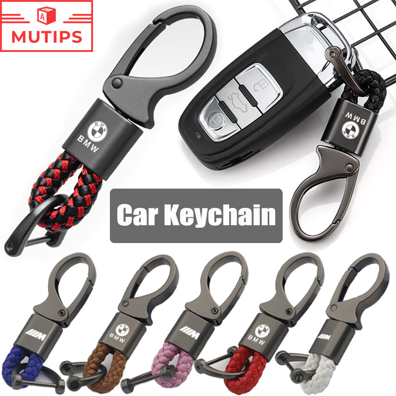 BMW Car Key Chain Leather Car Logo Keychain Microfiber Hand Woven Rope ...