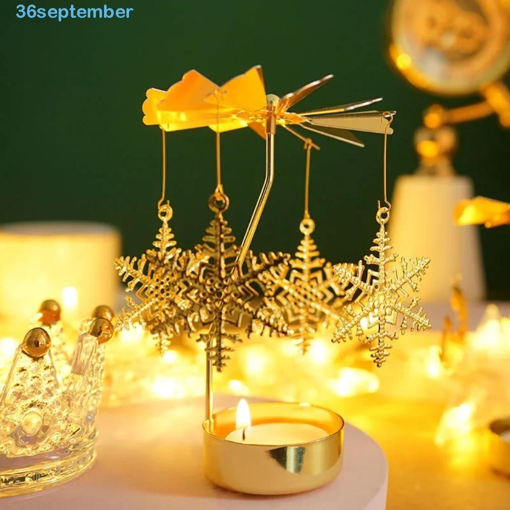 SEPTEMBER Metal Rotating Tea Light Holder, Metal Gold Silver Christmas ...