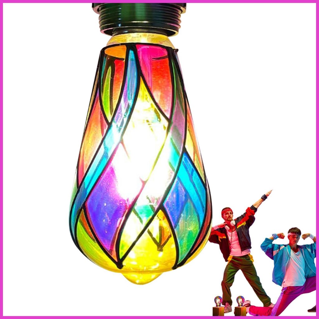 LED Stained Glass Lightbulb 4W ST64 LED Light Bulb Painted Glass E26 Base Mosaic Night Lamp Home ...