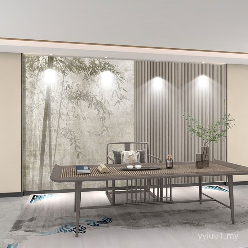 Cuci Dakwat Kertas Dinding Corak Buluh Mural Bilik Teh Bayangan Pokok ...