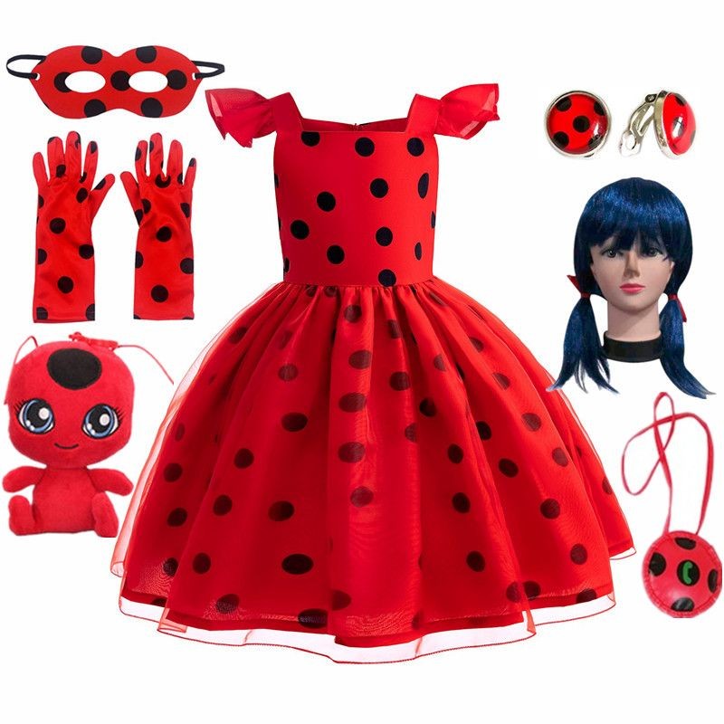 Girls ladybug Clothes Miracle Anime Costume Girls Suit Dress ladybug ...