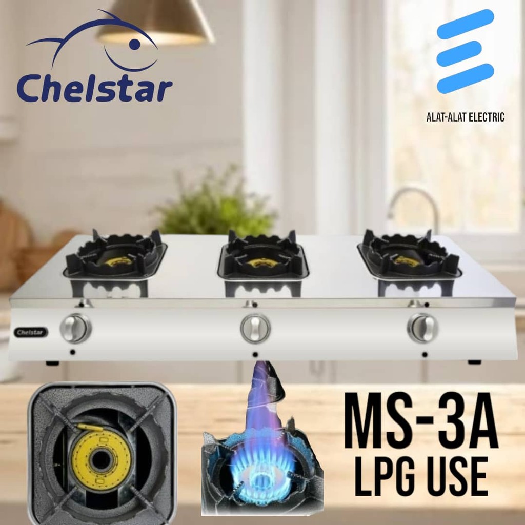 11kW Dapur Gas Besar Chelstar MS-3A | 3 Burner | Heavy Duty Stainless ...
