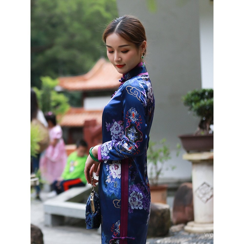 Cheongsam Panjang Gaya Cina Klasik untuk Wanita, Hadapan Terbuka Penuh ...