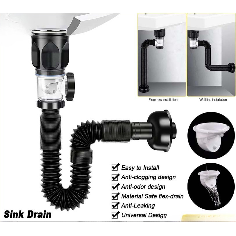 Sinki Dapur Uni Trap Stainless Steel Kitchen Wash Basin Drain Pipe ABC ...