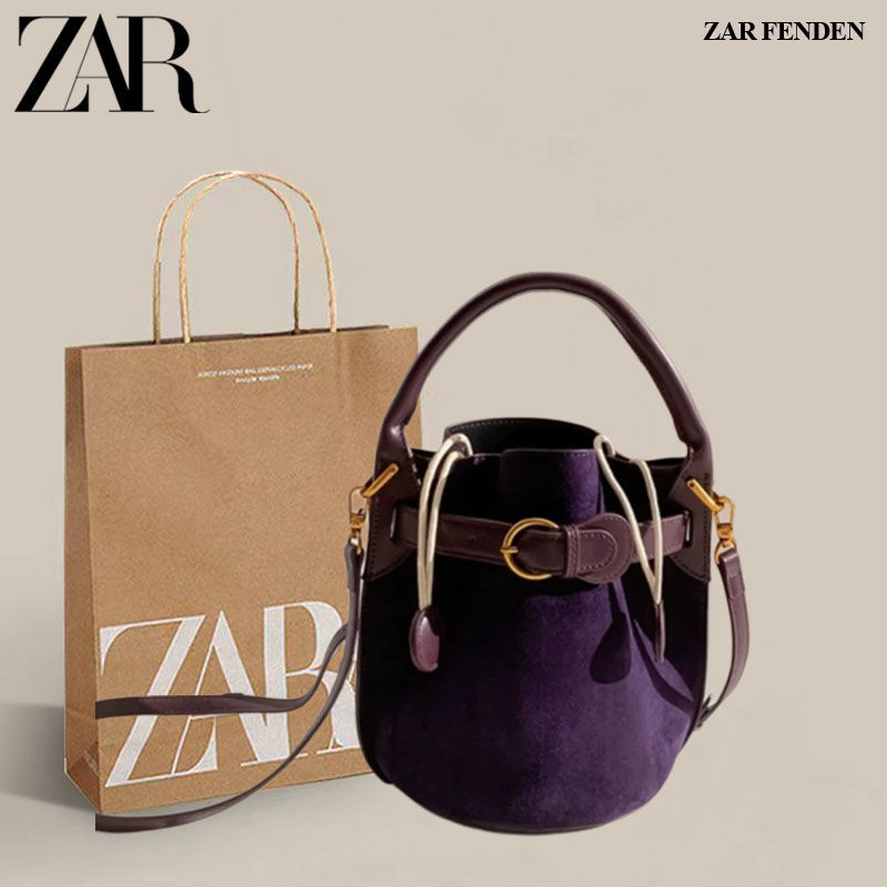 ZARA Niche Suede Acai Berry Purple Bucket Bag Female 2025 New High-End ...