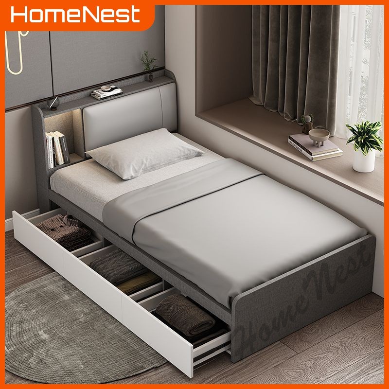 Bedroom 1.2m Single Bed High Box Storage Tatami Stowaway Bed | Shopee ...