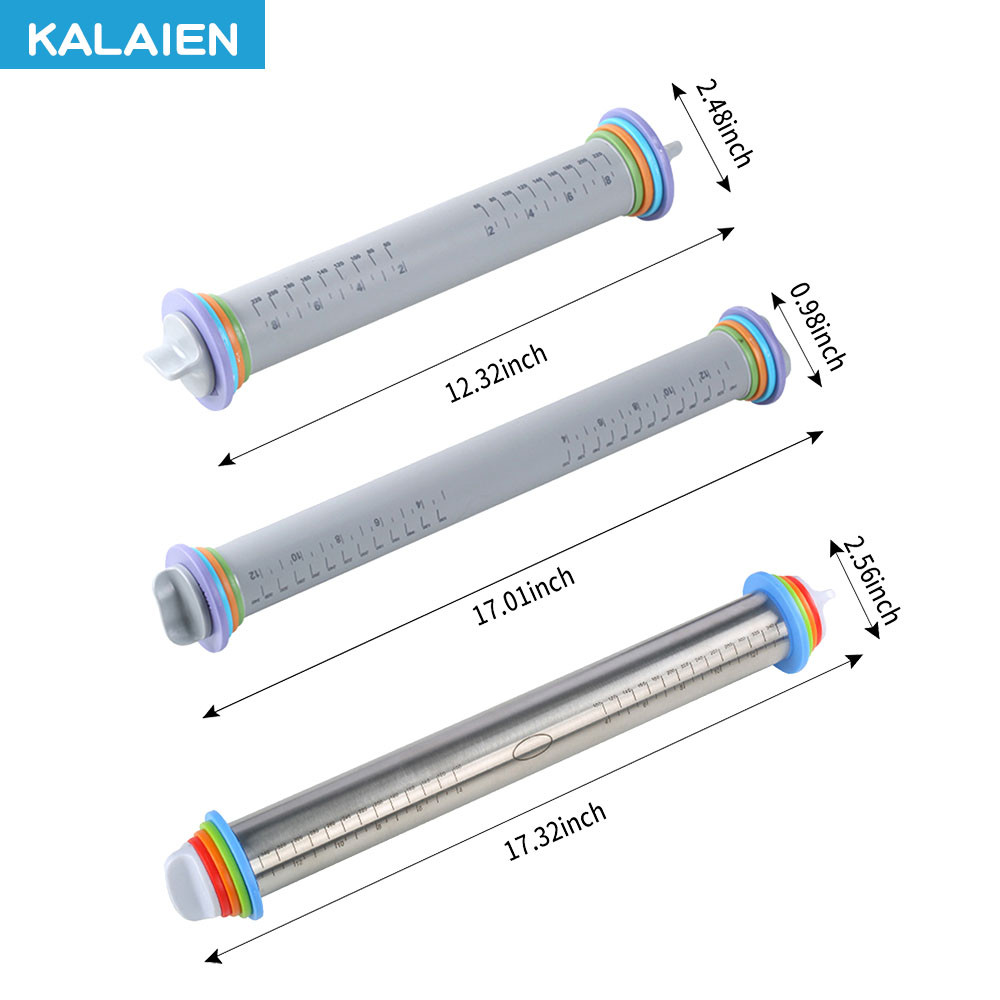 KALAIEN Plastic,Stainless Steel Rolling Pin Adjustable W/ Measurement ...