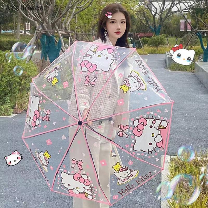 AY Sanrio Manually Folding Transparent Umbrella Cute Hello Kitty Cinnamoroll Kuromi Folding ...