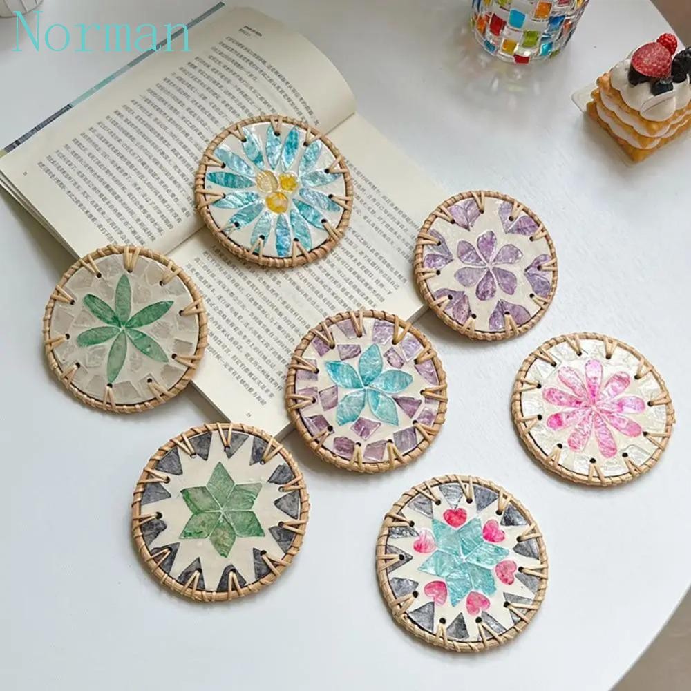 NORMAN Rattan Shell Cup Mat, Round Bohemian Style Seashell Cup Mat ...