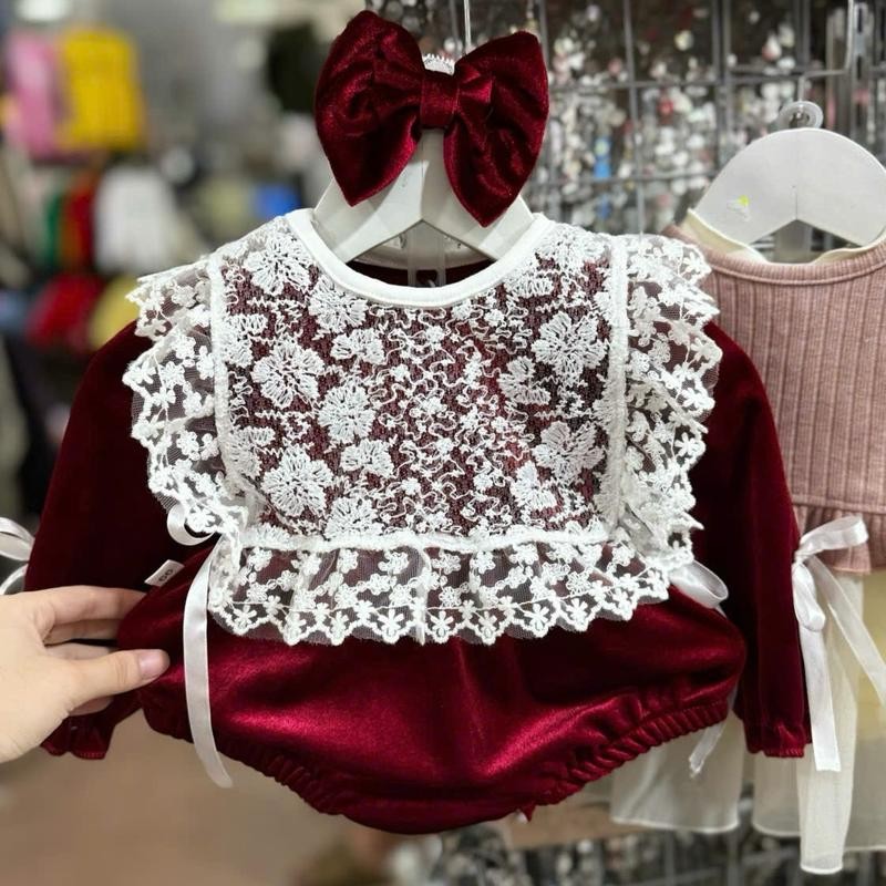 Body Chip Red Velvet White Lace Bib with Tuban for Newborn Baby to Wear ...