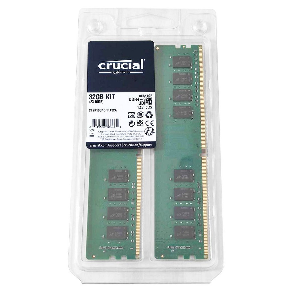 Crucial 32GB (2 x 16GB) DDR4 3200 MHz CL22 UDIMM RAM Desktop Memory Kit, CT2K16G4DFRA32A ...