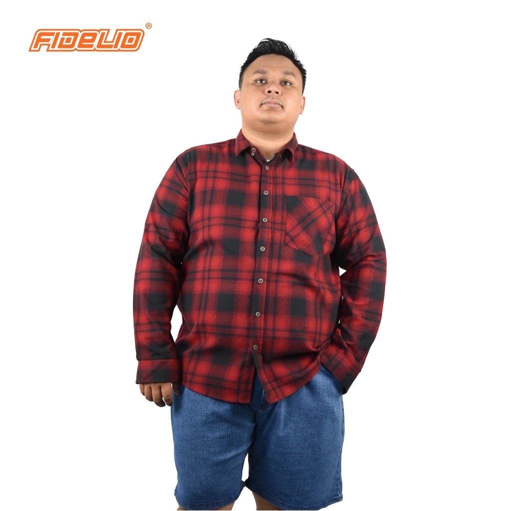 FIDELIO PLUS Plaid Flanel Long Sleeves Shirts - RED/BLACK(B) | Shopee ...