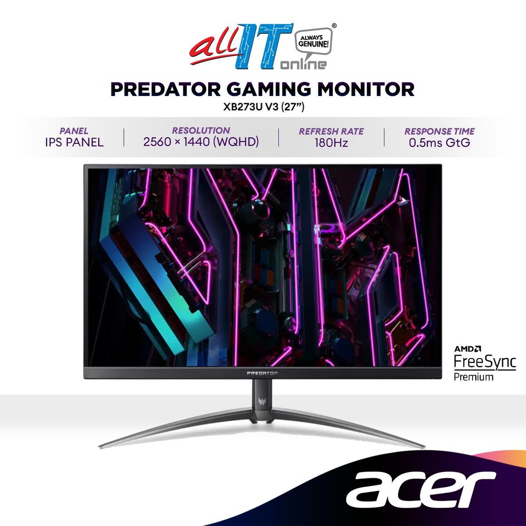 ACER Predator XB273U V3 27" Gaming Monitor ( 27" IPS WQHD / 0.5MS ...