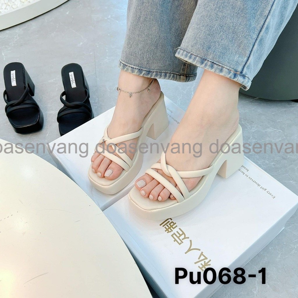Square Heel Sandals with Leather Straps and PU Soles 8P Super Light ...