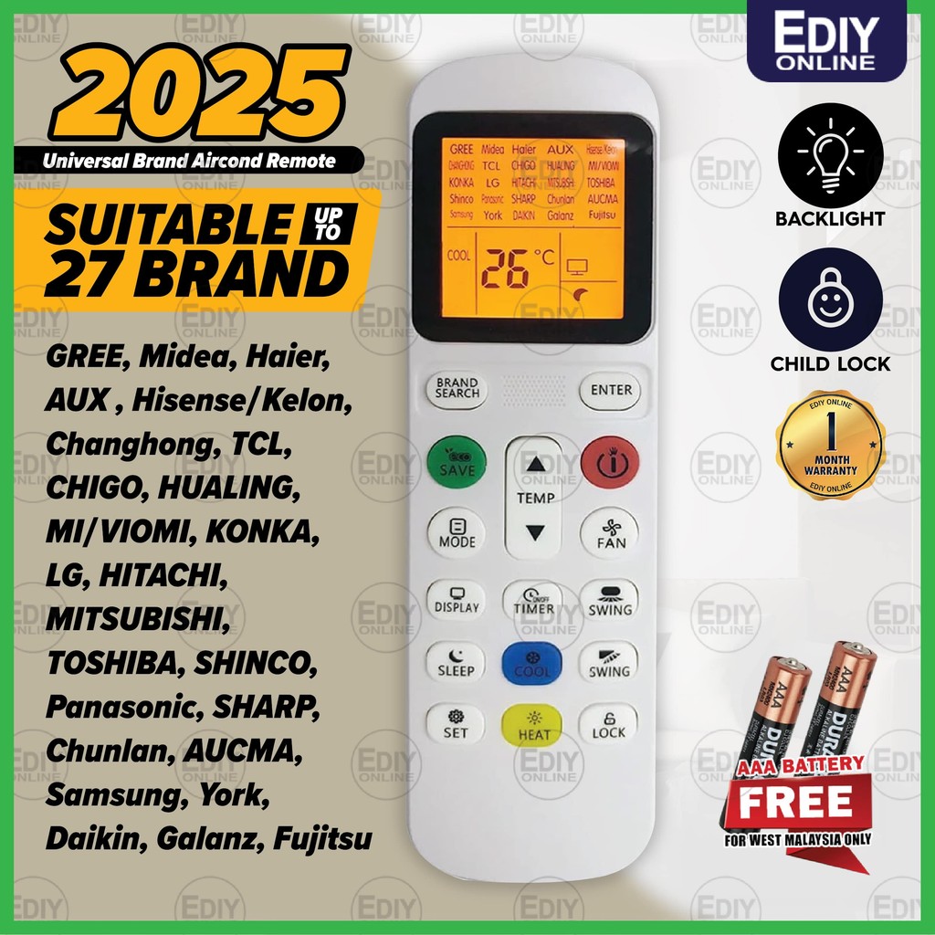 【𝐅𝐑𝐄𝐄 𝐁𝐀𝐓𝐓𝐄𝐑𝐘 𝐀𝐀𝐀𝐗𝟐】Universal Multi for All Brand Aircond Remote ...