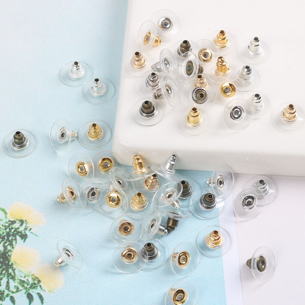 100pcs Silicon Earring Back Stoppers Gold Silver Metal Ear Stud Post ...