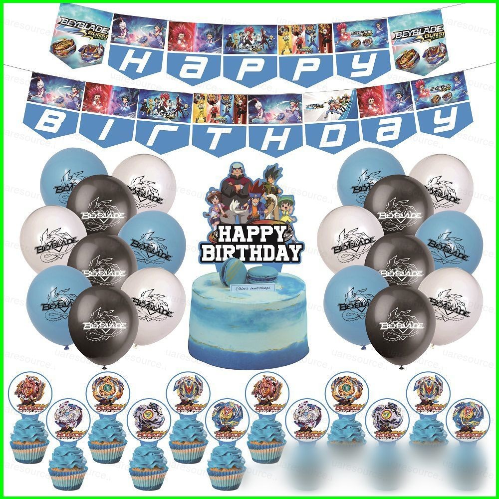 SQ1 Beyblade Theme kids birthday party decorations banner cake topper ...