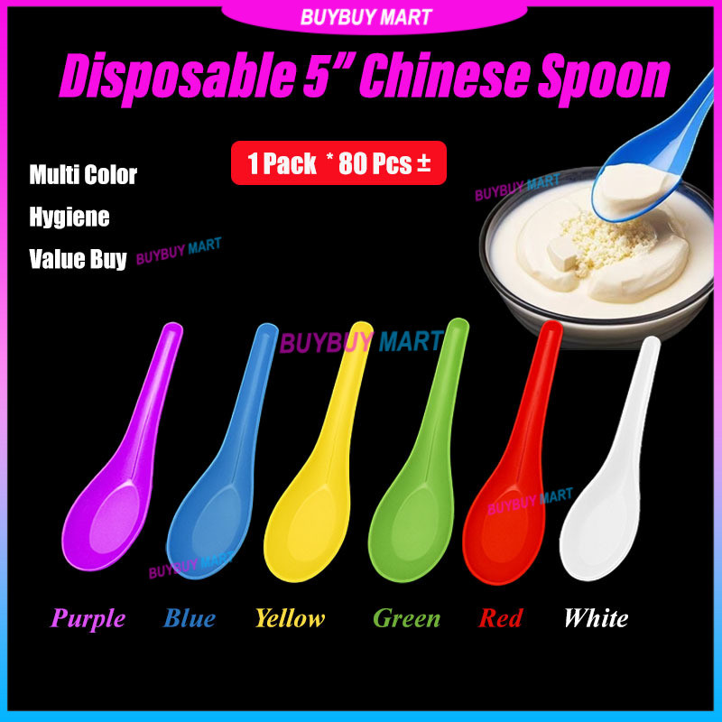 Disposable 5" Chinese Spoon Multi Color 80pc± Party Spoon Soup Spoon ...