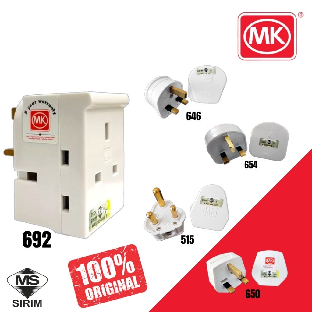 100% ORIGINAL MK 13A 3 Pin Plug Top / 3 Way Adaptor with SIRIM Adapter ...