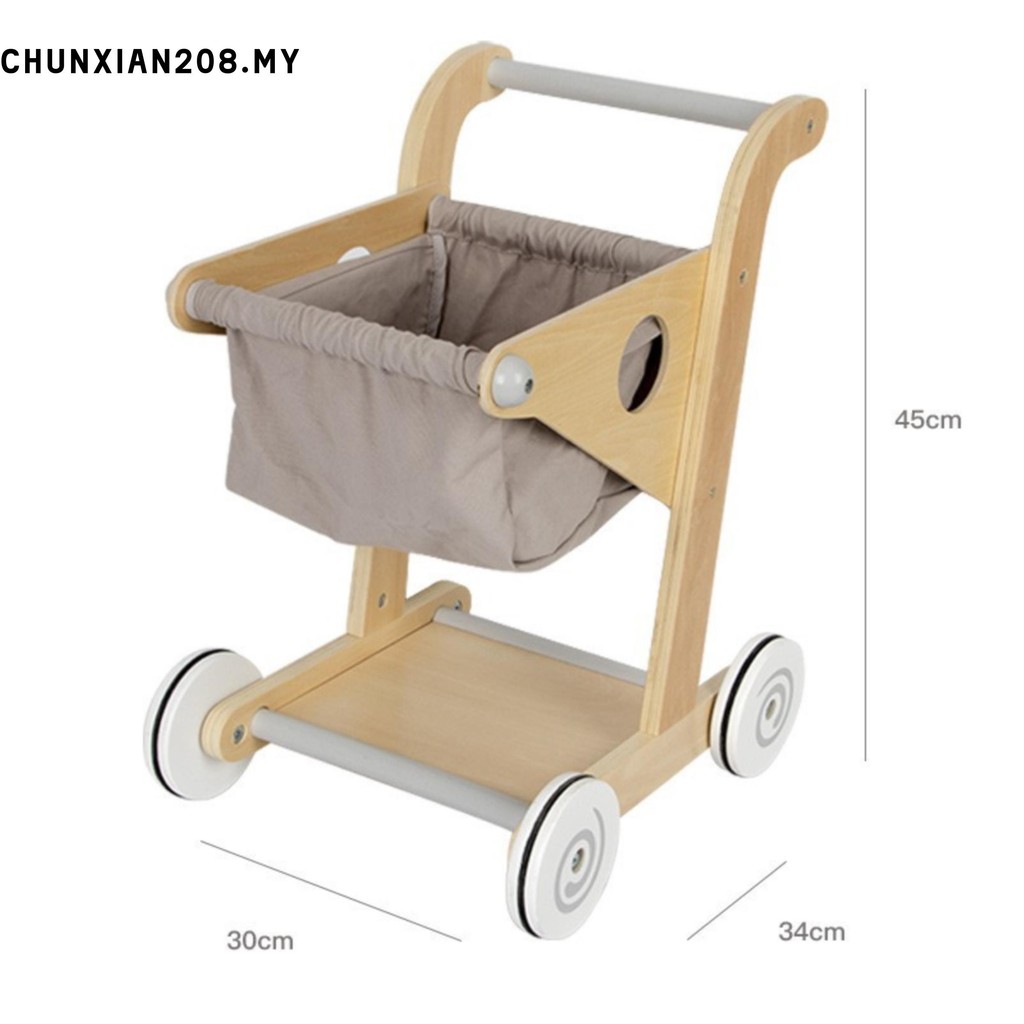 BabyBoss Kid Wooden Pull Push Shopping Cart Supermarket Trolley Mainan ...