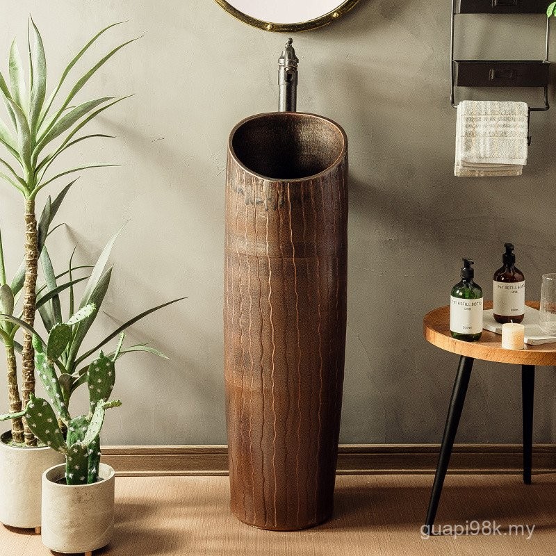 Retro Balcony Courtyard Sink Washbasin Integrated Floor-standing Column ...