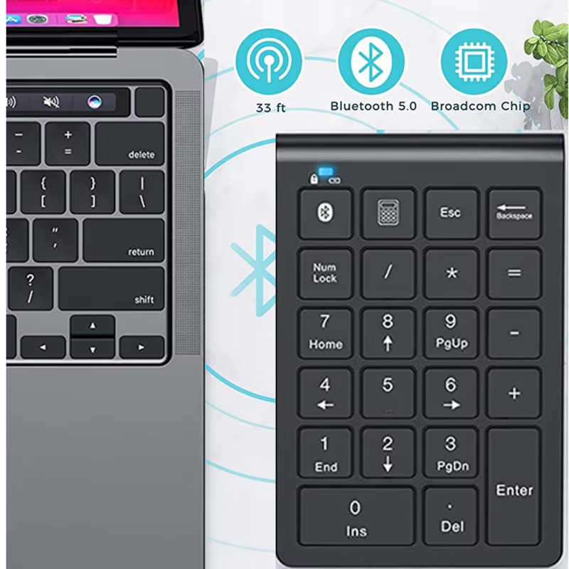 BOW Ergonomic Bluetooth Wireless Mini Number Keyboard Rechargeable 22 ...