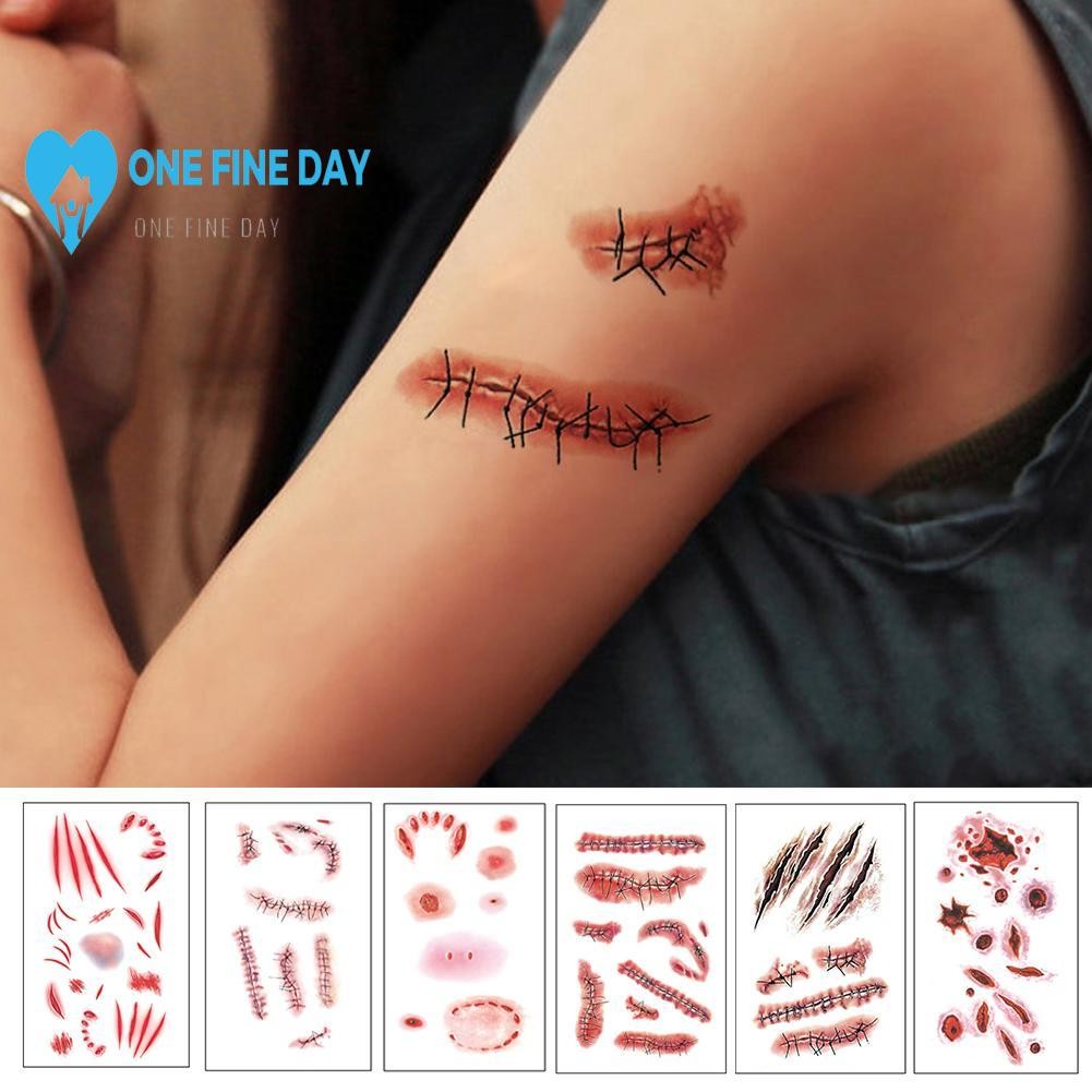 Halloween Scar Tattoo Stickers Scary Realistic Fake Masquerade Wounds ...