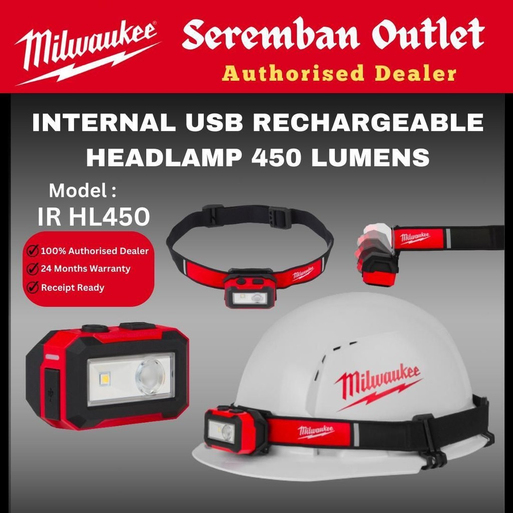 Milwaukee Internal Rechargeable Headlamp 450 Lumens / IR HL450 / Head ...