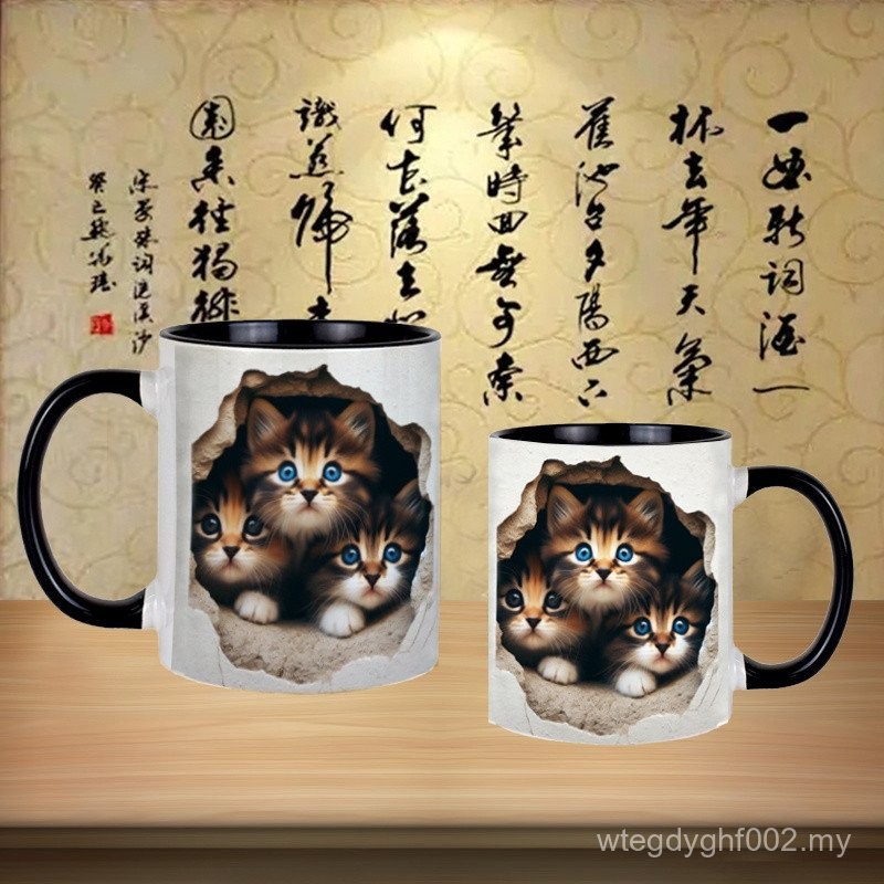 Kitten kucing comel kartun corak gambar dinding berongga cawan seramik ...
