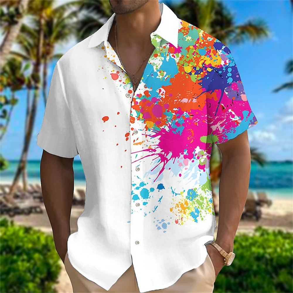 Colorful Splashed Ink Men'S Shirt 3d Colorful Print Short Sleeve Shirts ...