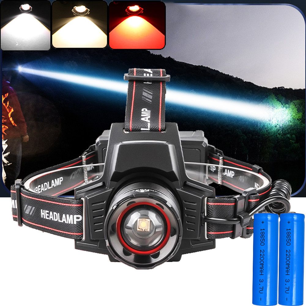 White Laser LED Head Flashlight Battery Display Powerful Headlight ...