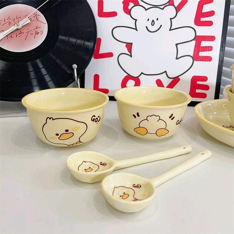 Set of 2 Bowls with 2 Spoons with Funny and Cute Patterns for Beautiful ...
