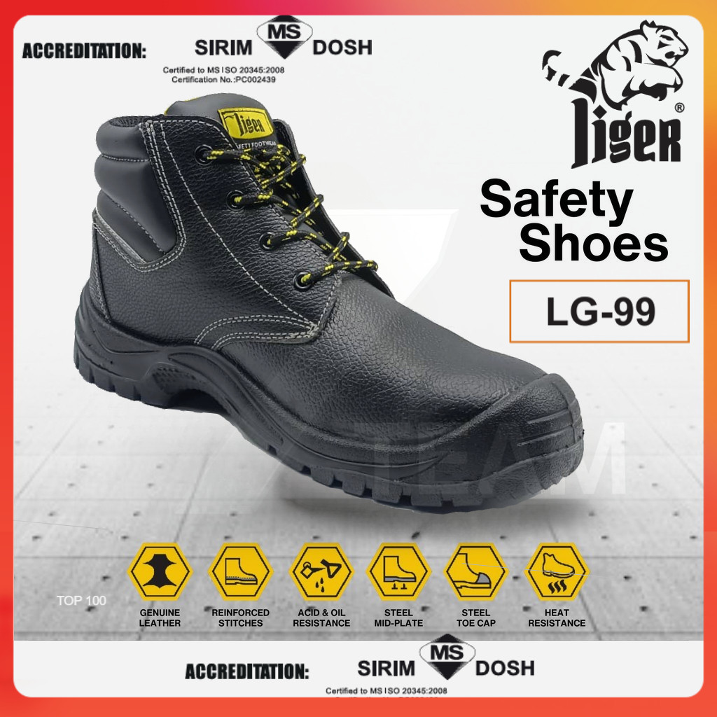 liger Safety Shoes Steel Toe Cap Mid Cut Working Shoes Safety Kasut Keselamatan Bertali ...