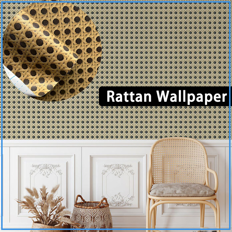PVC Rattan Wallpaper Diy Self Adhesive 3D Cane Wood Texture Waterproof ...