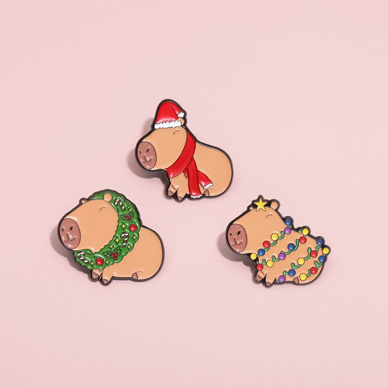 Cartoon Capybara Brooch Pins Funny Christmas Capybara Brooch Metal ...