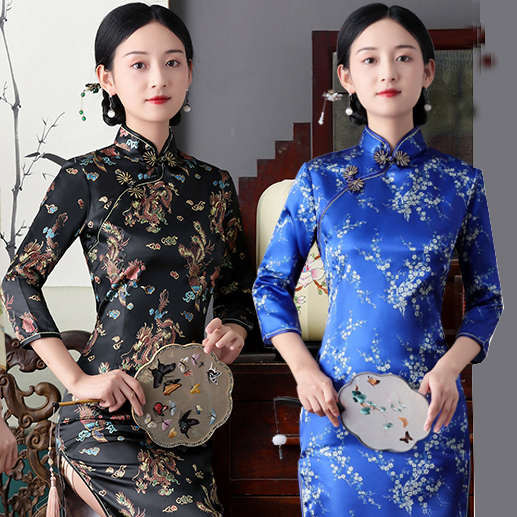 retro dress dinner 60an dress dinner Gadis muda Cheongsam 2021 gaya ...
