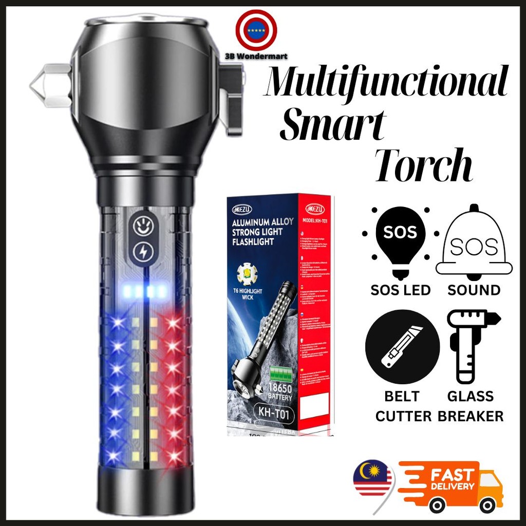 Latest Multi-Functional torchlight Car Safety Hammer Flashlight Fire ...