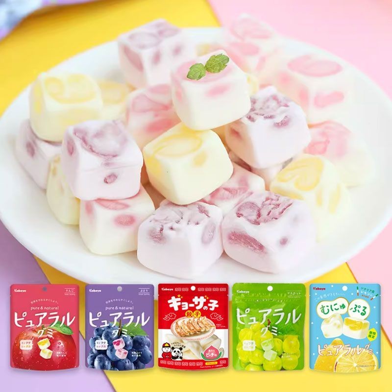 Japan Imported Kabaya Cube Gummy White Peach Lemon Grape Flavor Filled Fruit Marshmallow ...
