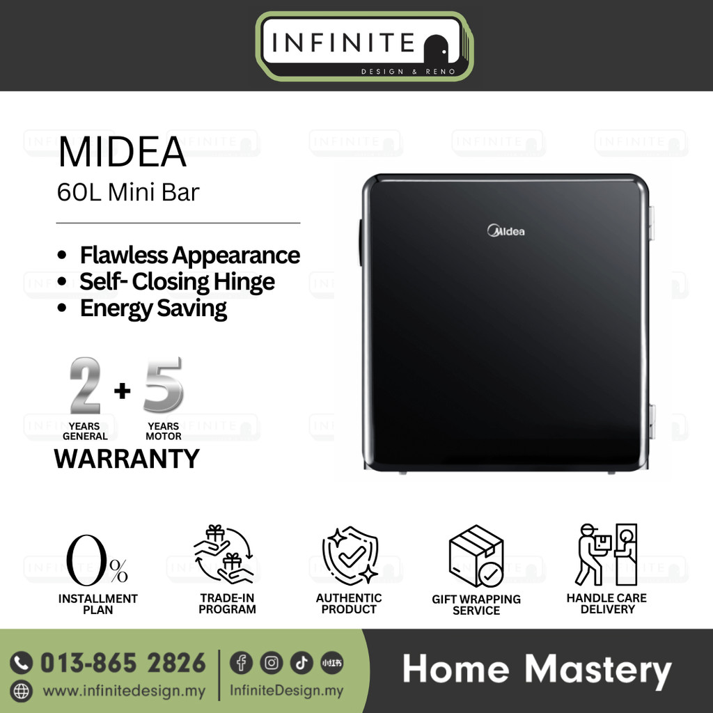 Midea MDRD88FGD30 60L Black Colour Mini Bar / Refrigerator / Fridge ...