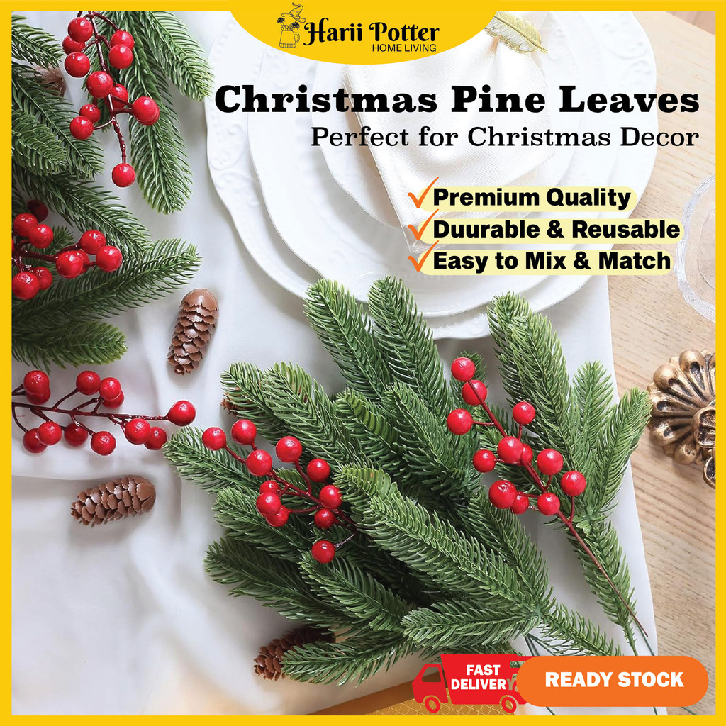 Artificial Plant Pine Needle Stick Fake Leaves Pine Branch Christmas ...
