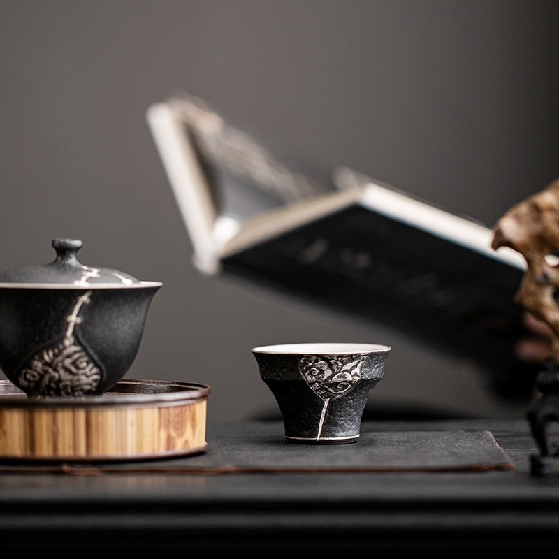 Retro Black Pottery Teacup [Auspicious Cloud Series] Stoneware Teacup ...
