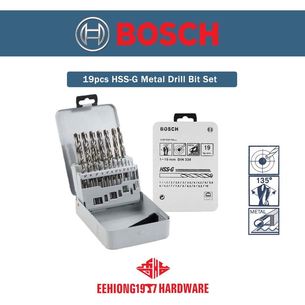 BOSCH 19pcs HSS-G Metal Drill Bit Set Twist Mata Drill 2607019116 2 607 019 116 | Shopee Malaysia
