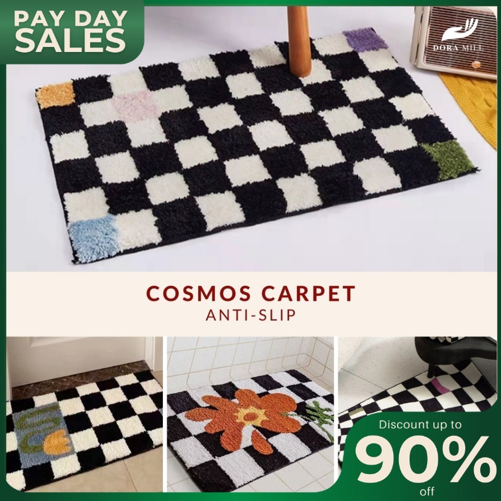 DORAMILL Minimalist Carpet Floor Mat Checkered Chess Board Grid Box ...