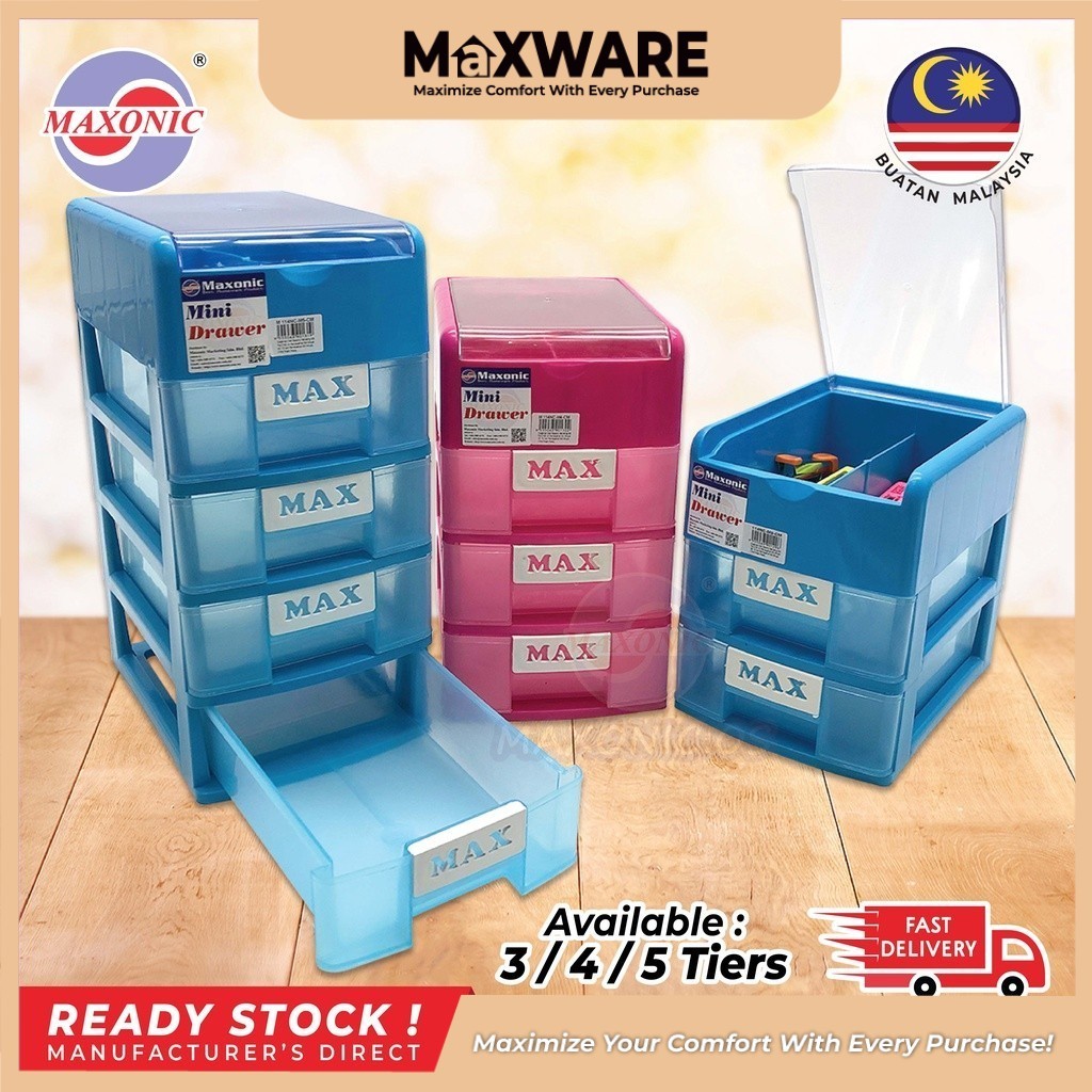 Maxware 3/4/5 Tier Mini Drawer With Top Open Compartment Stationary ...