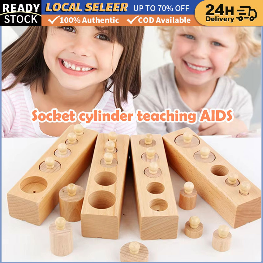 Wooden Colorful Socket Knobbed Cylinder Block Sorting Toy Baby ...