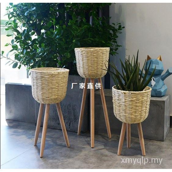 Rak pasu bunga kayu, bakul bunga rajutan, rak bunga balkoni, lantai ...